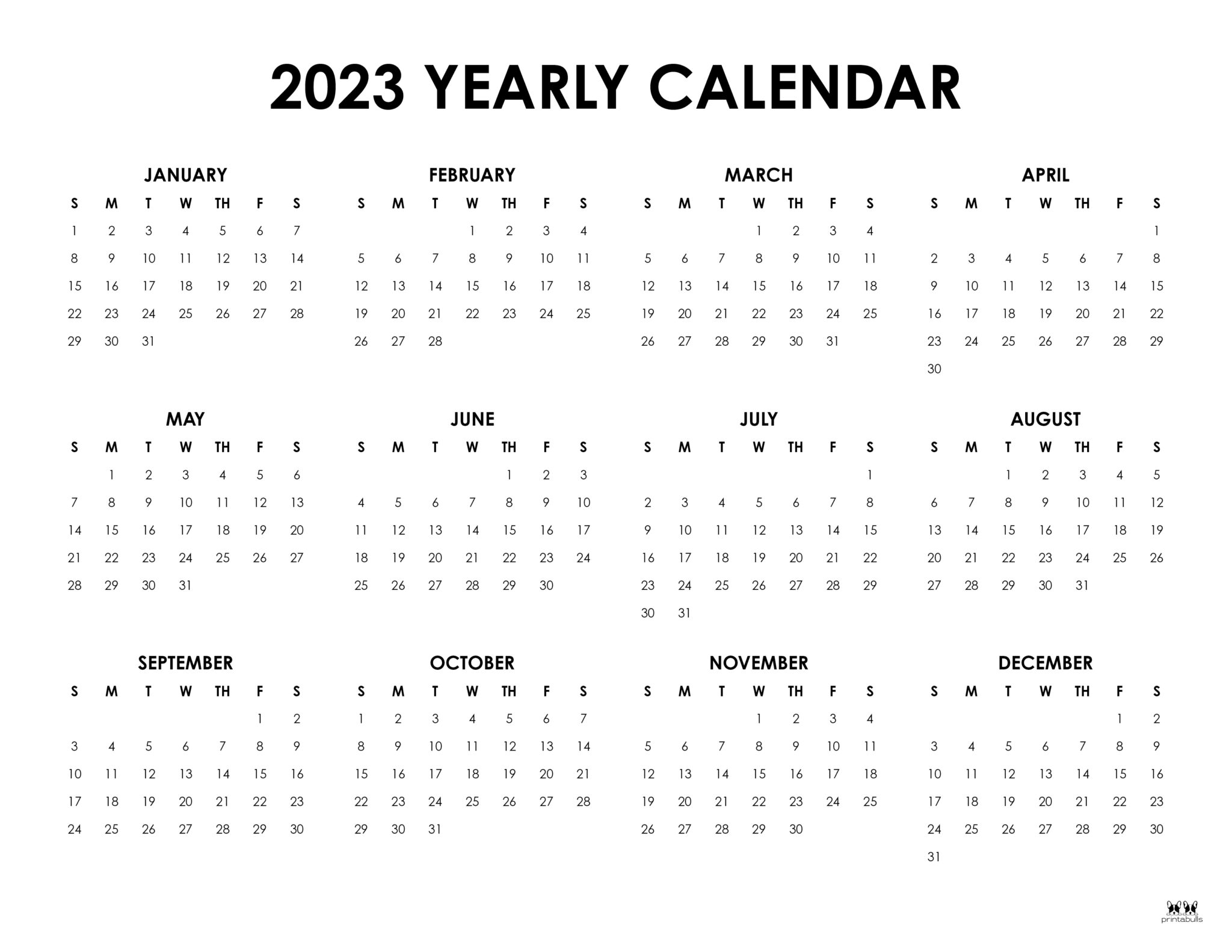 2023 Yearly Calendars - 28 FREE Printables | Printabulls