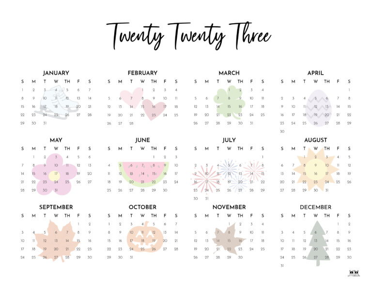 2023 Yearly Calendars - 28 FREE Printables | Printabulls
