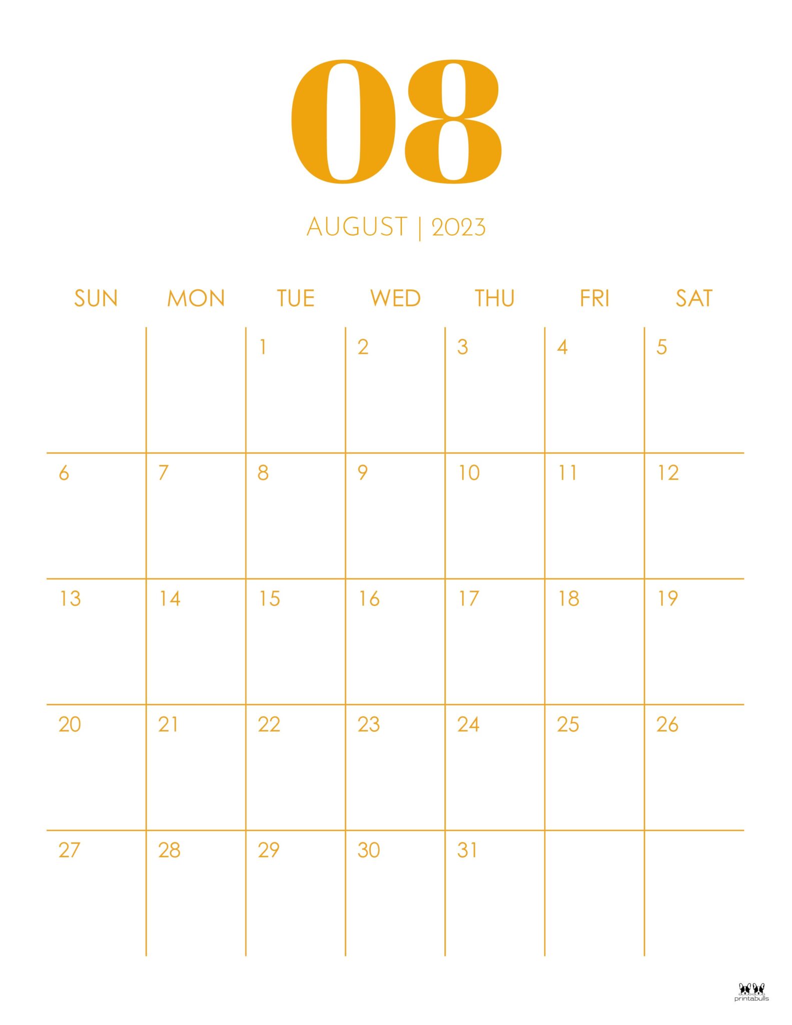 August 2023 Calendars - 50 FREE Printables | Printabulls