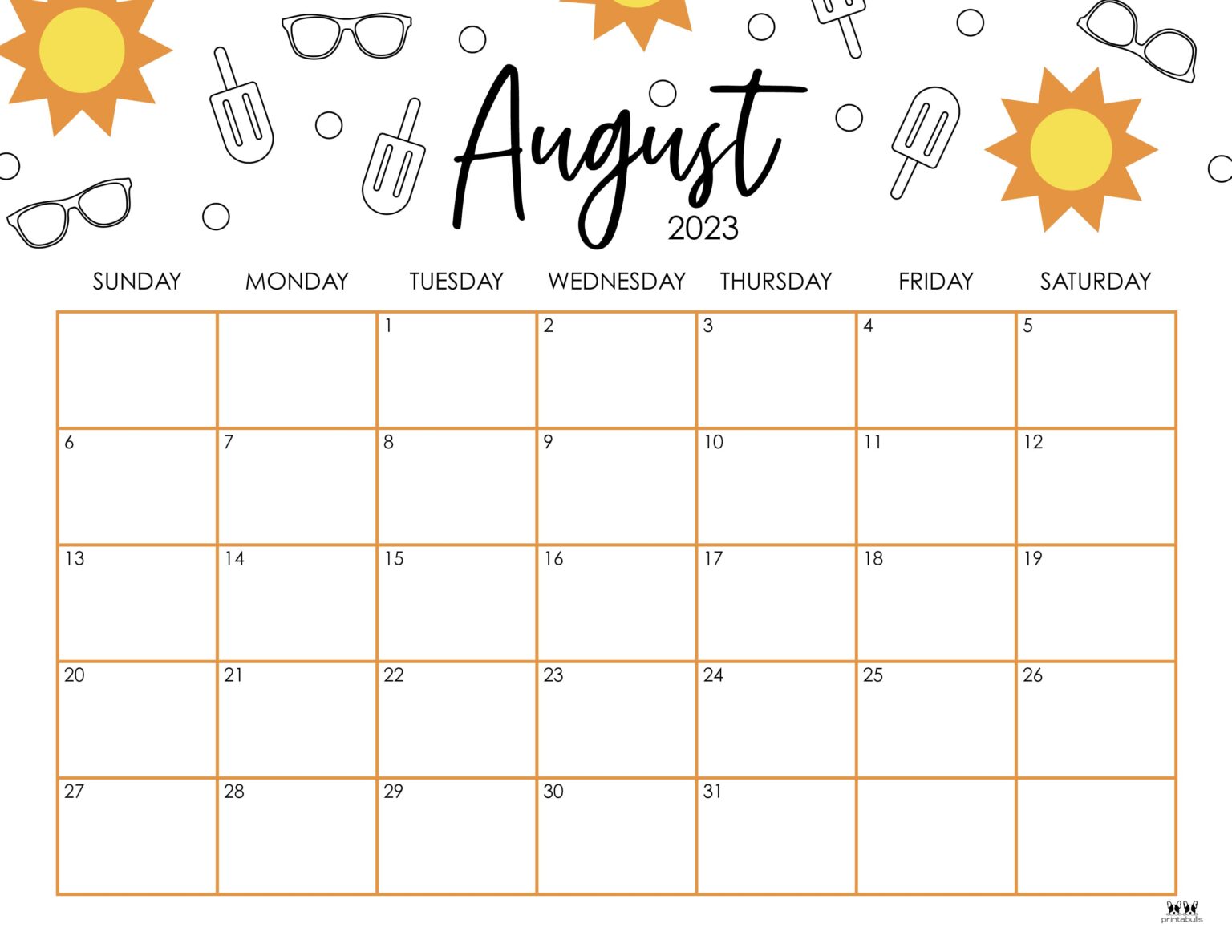 August 2023 Calendars - 50 FREE Printables | Printabulls