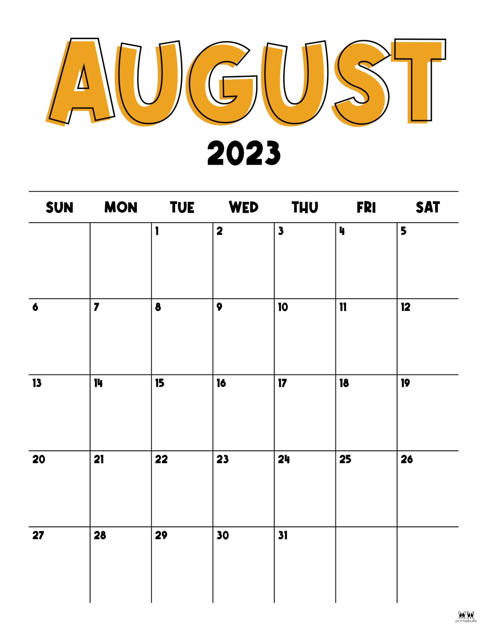 August 2023 Calendars - 50 FREE Printables | Printabulls
