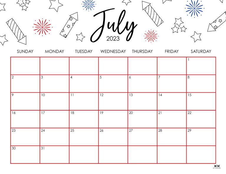 July 2023 Calendars - 50 FREE Printables | Printabulls