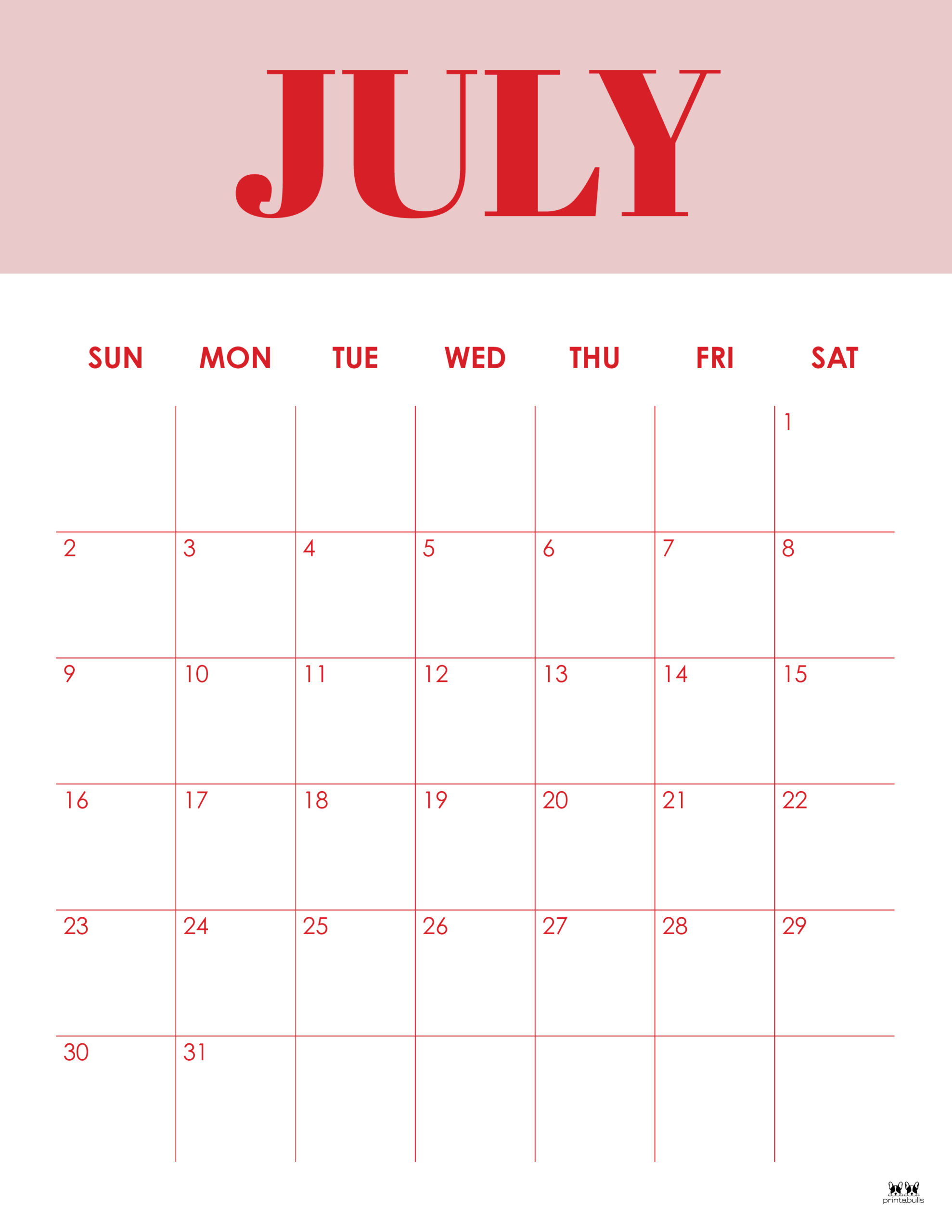 July 2023 Calendars - 50 FREE Printables | Printabulls