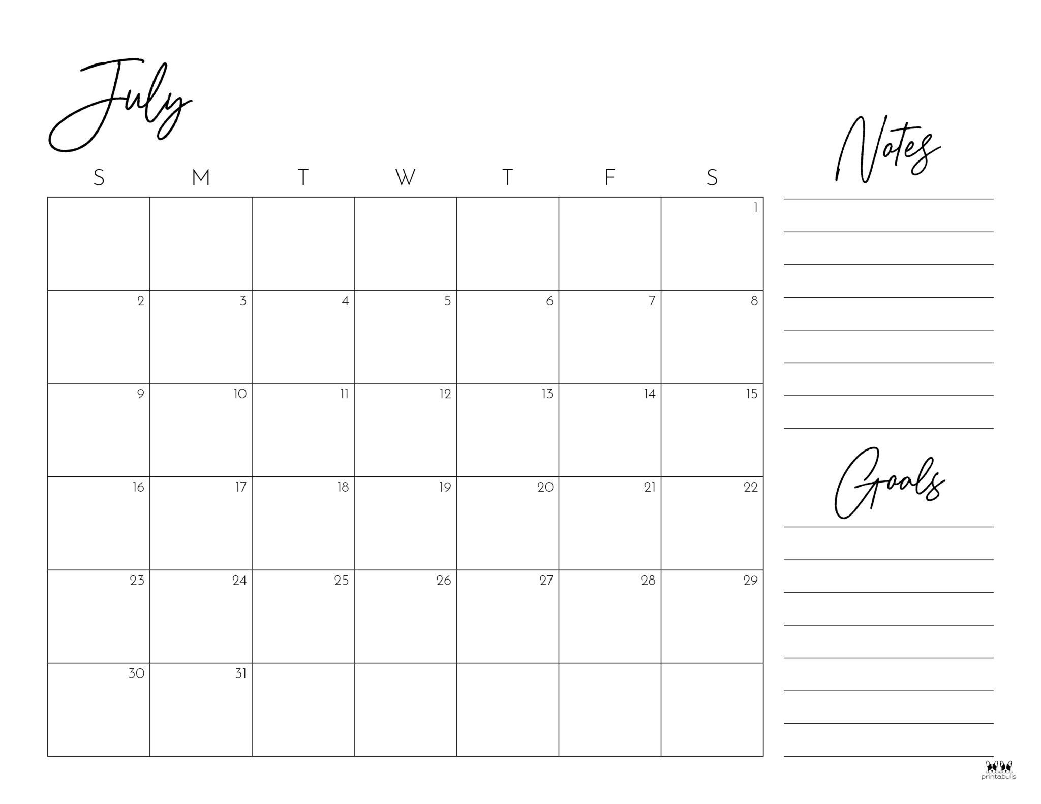 July 2023 Calendars - 50 FREE Printables | Printabulls