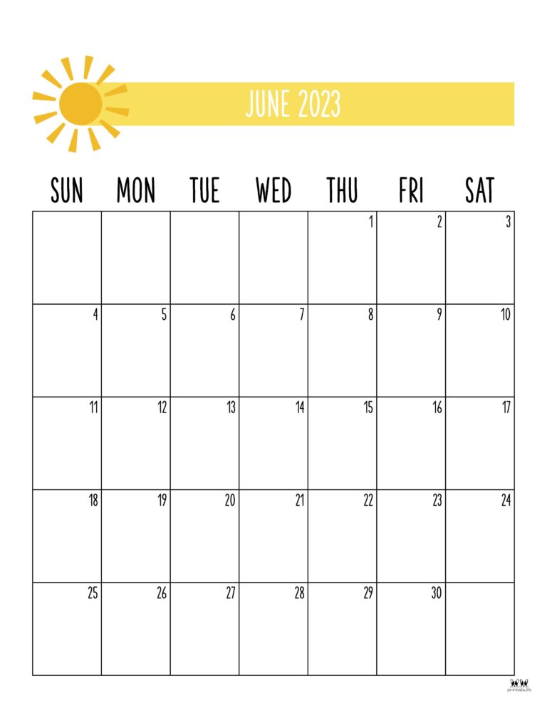 June 2023 Calendars - 50 FREE Printables | Printabulls