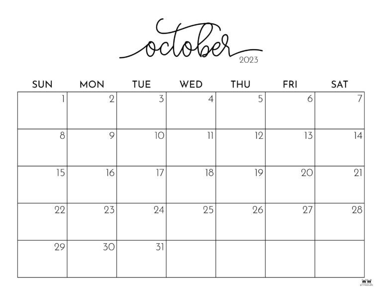 October 2023 Calendars - 50 FREE Printables | Printabulls