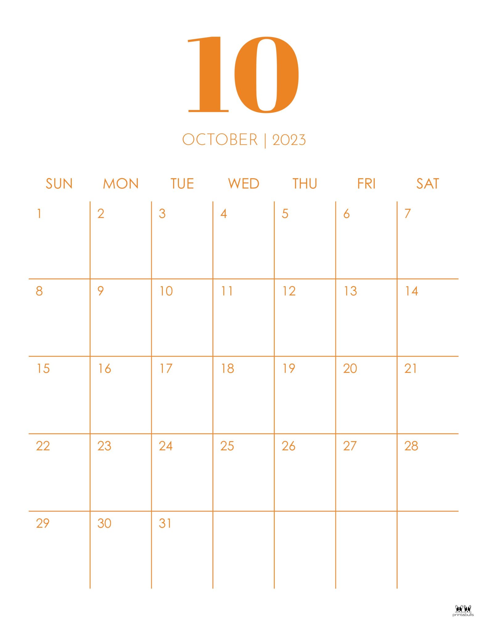 October 2023 Calendars - 50 FREE Printables | Printabulls
