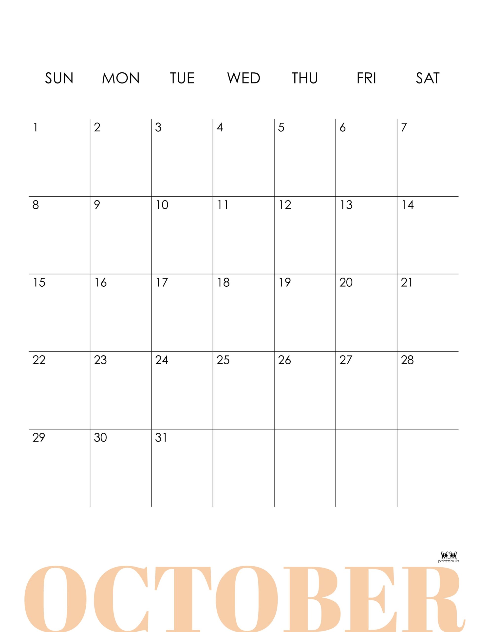 October 2023 Calendars - 50 FREE Printables | Printabulls