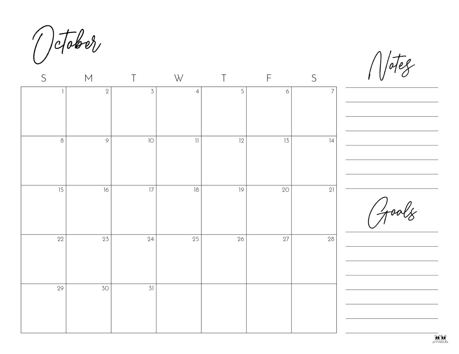 October 2023 Calendars - 50 FREE Printables | Printabulls
