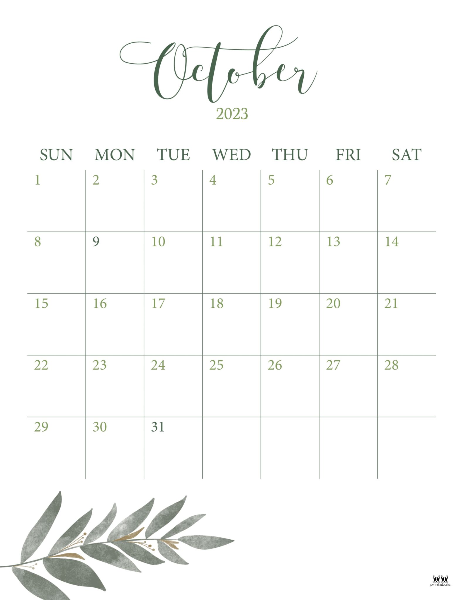 October 2023 Calendars - 50 FREE Printables | Printabulls