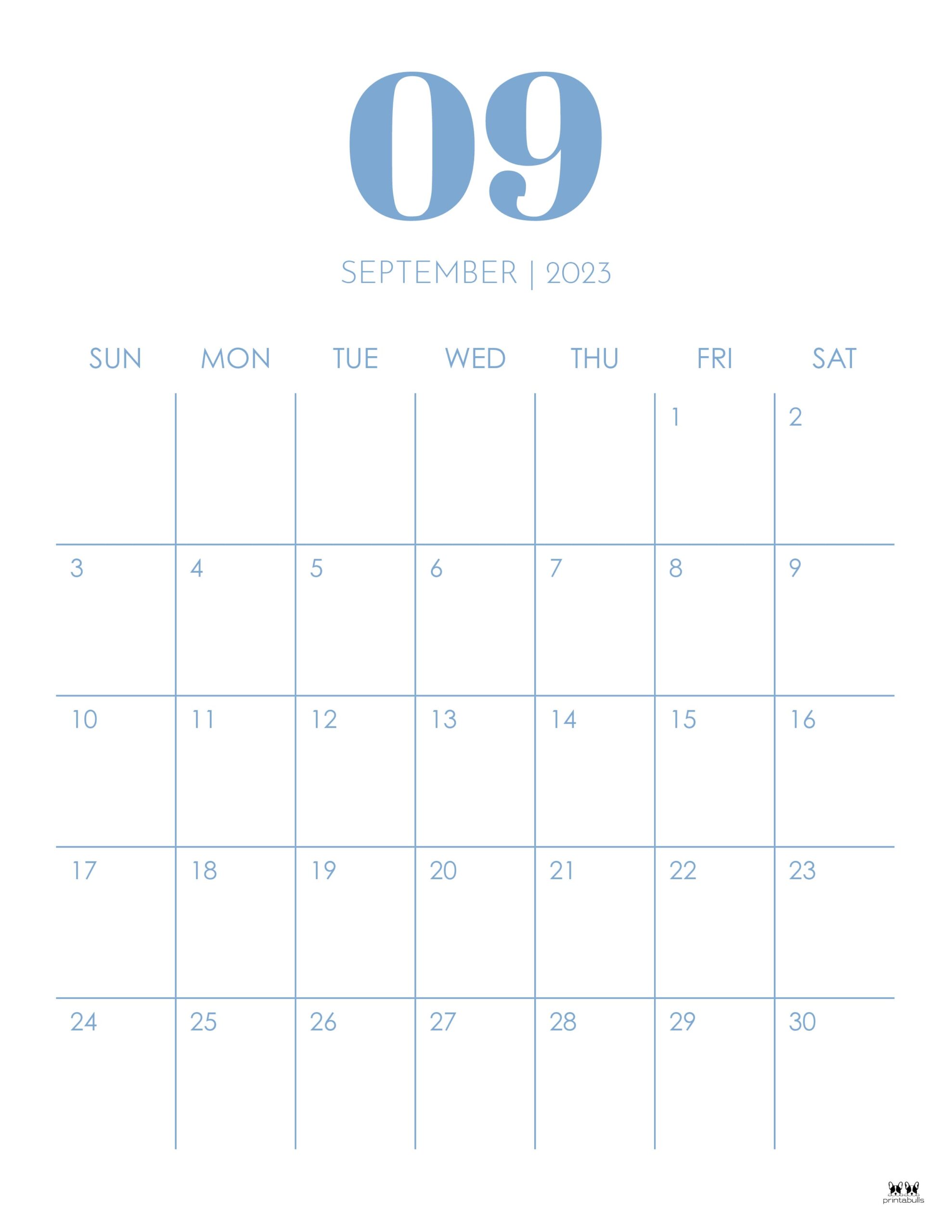 September 2023 Calendars - 50 FREE Printables | Printabulls