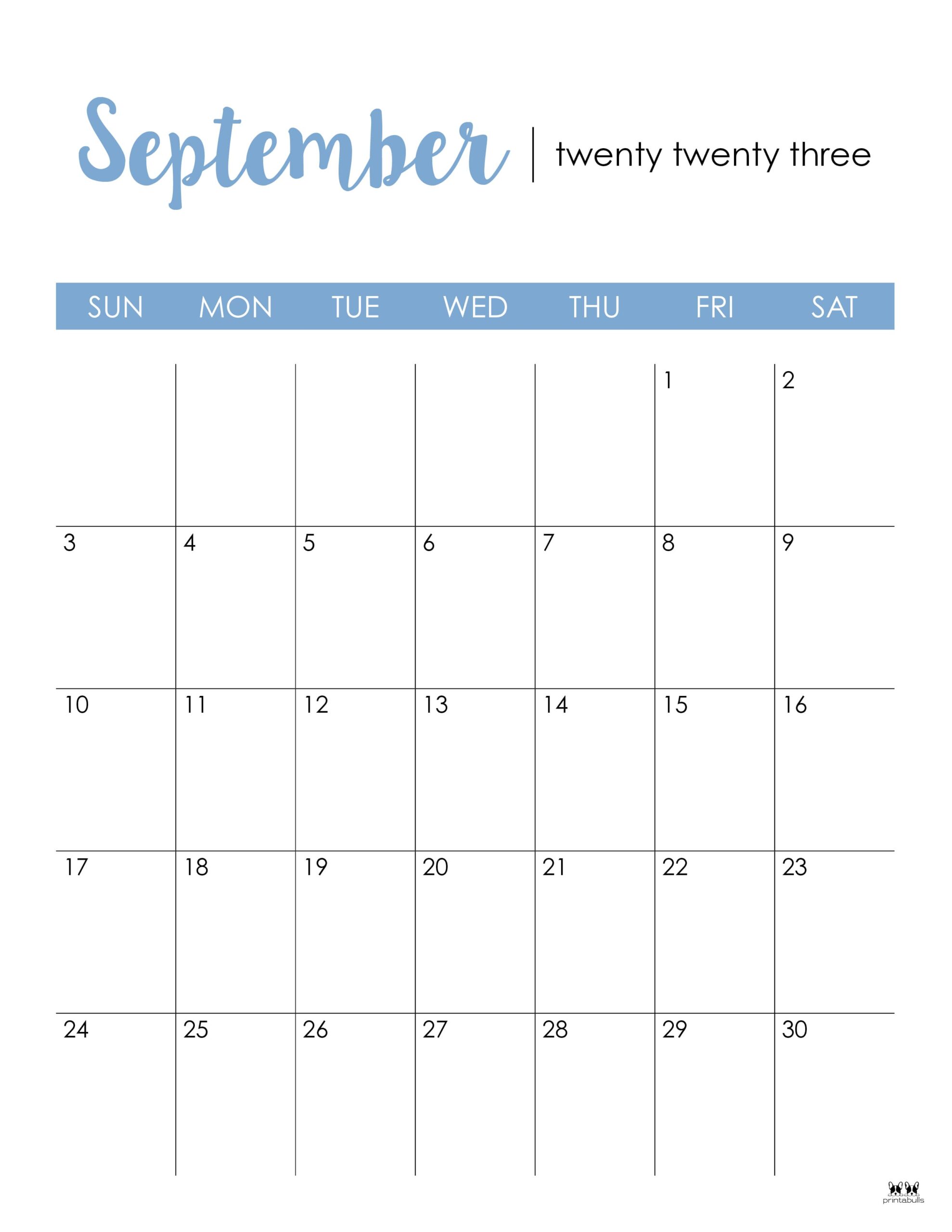 September 2023 Calendars - 50 FREE Printables | Printabulls