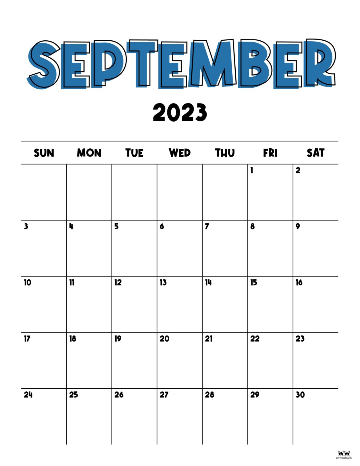 September 2023 Calendars - 50 FREE Printables | Printabulls