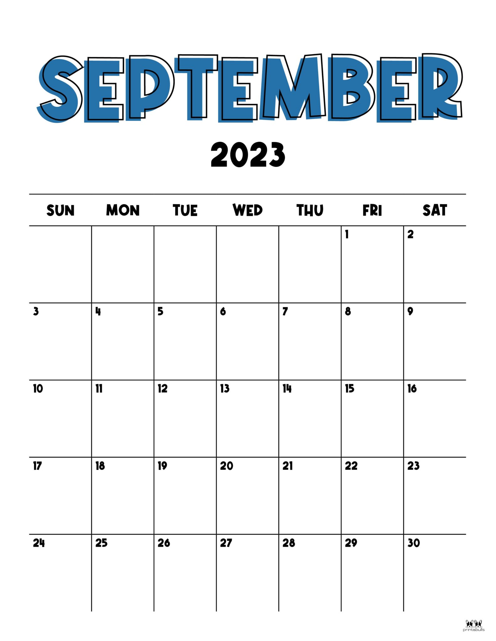 September 2023 Calendars - 50 FREE Printables | Printabulls