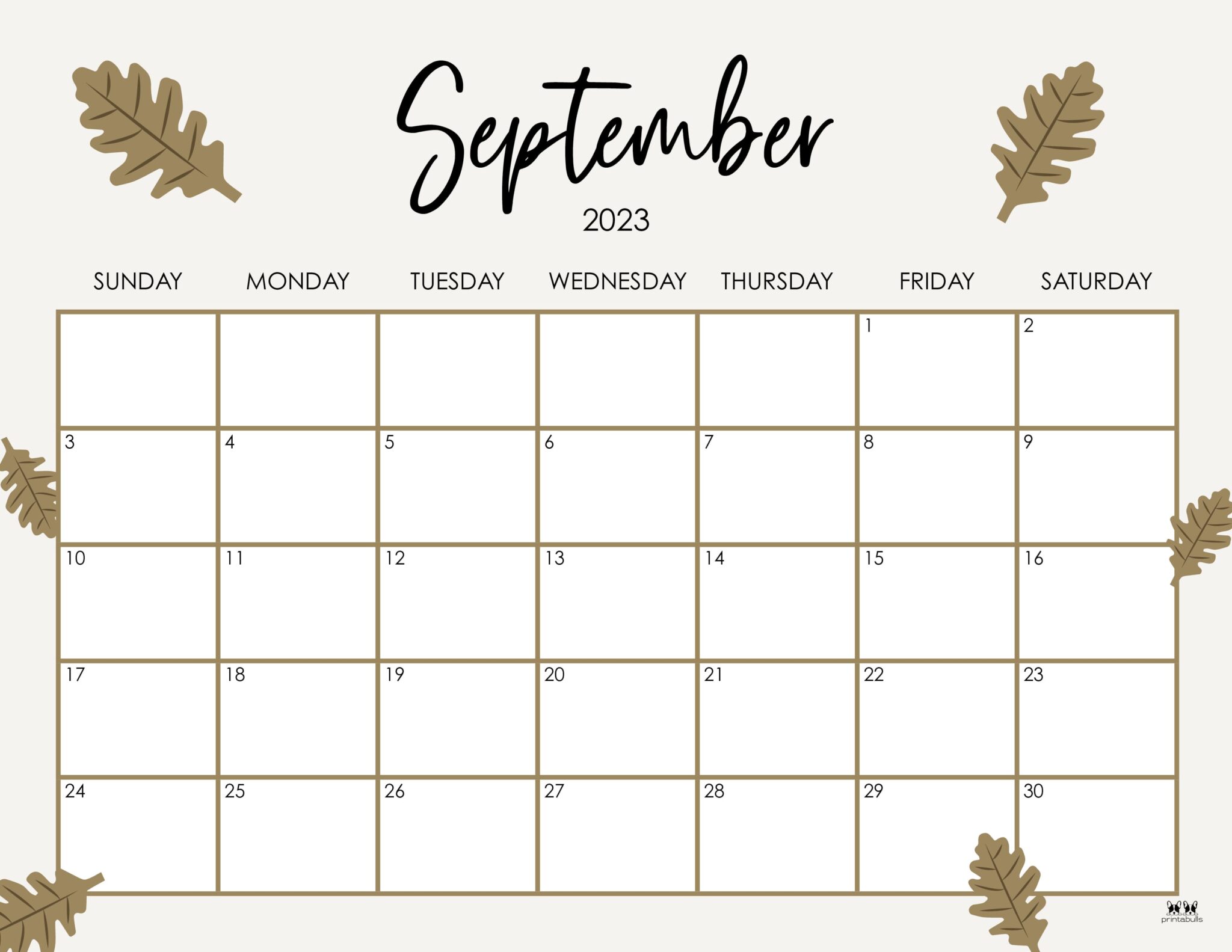 September 2023 Calendars - 50 FREE Printables | Printabulls