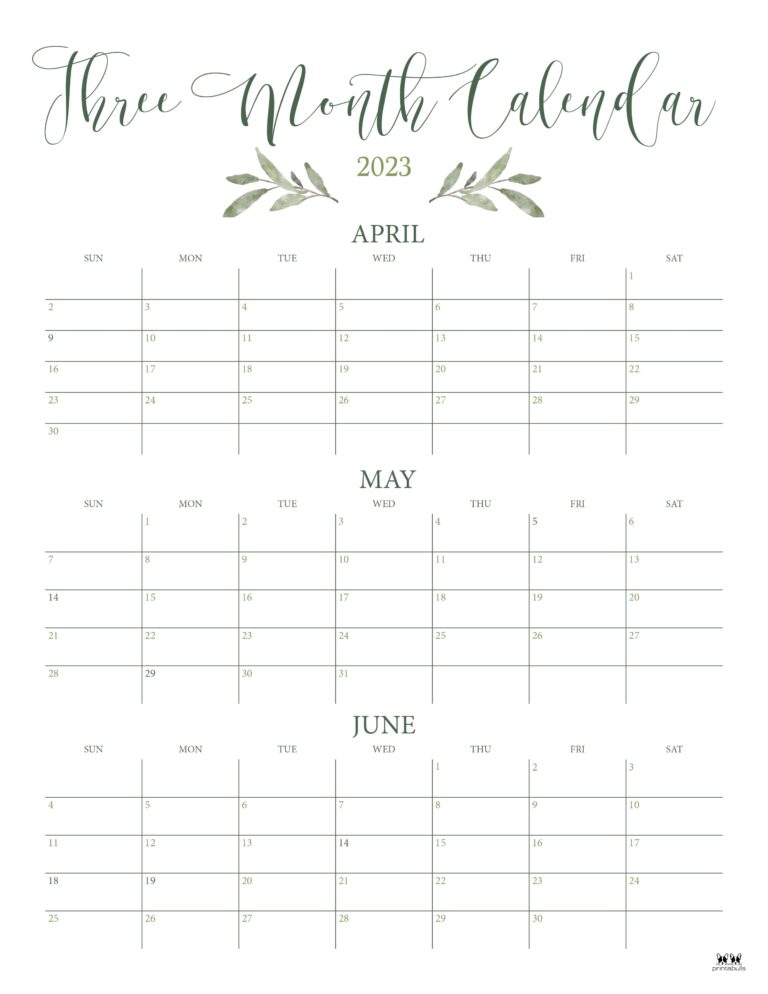 Three Month/Quarterly Calendars - 32 FREE Calendars | Printabulls