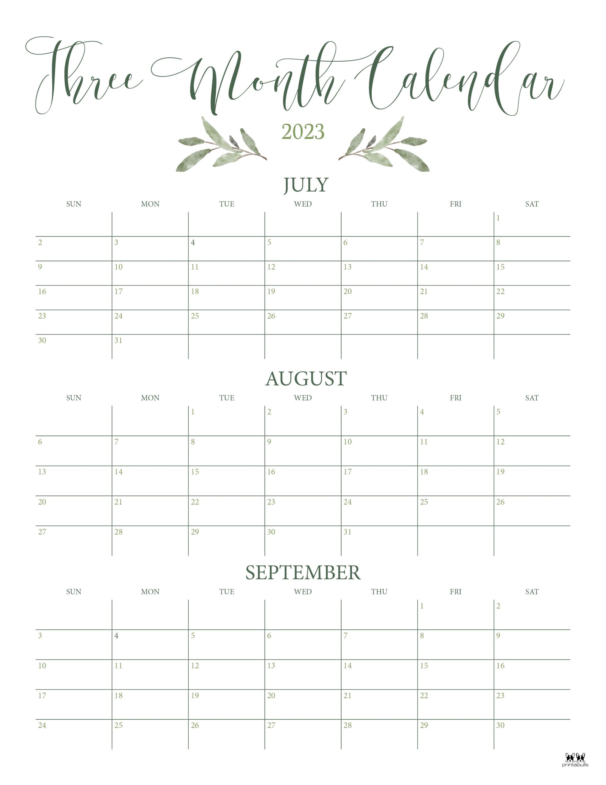 Three Month/Quarterly Calendars - 32 FREE Calendars | Printabulls