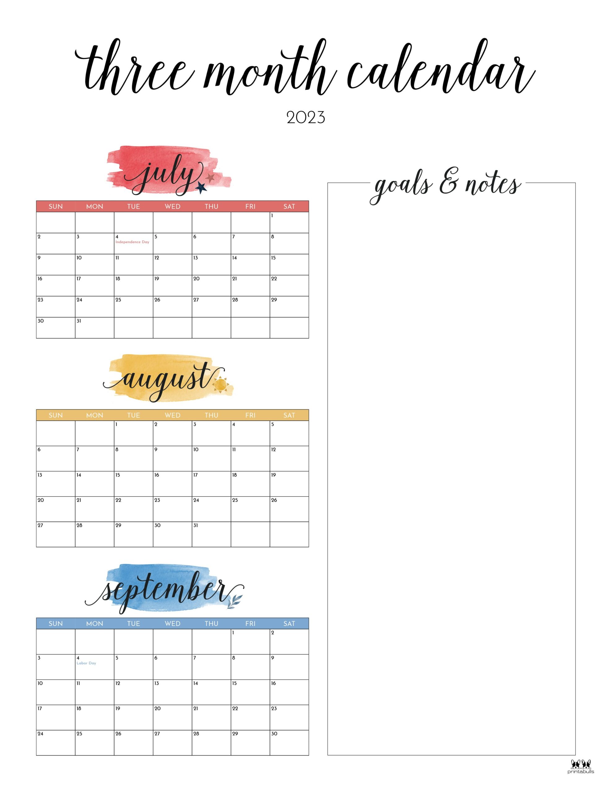 Three Month/Quarterly Calendars - 32 FREE Calendars | Printabulls