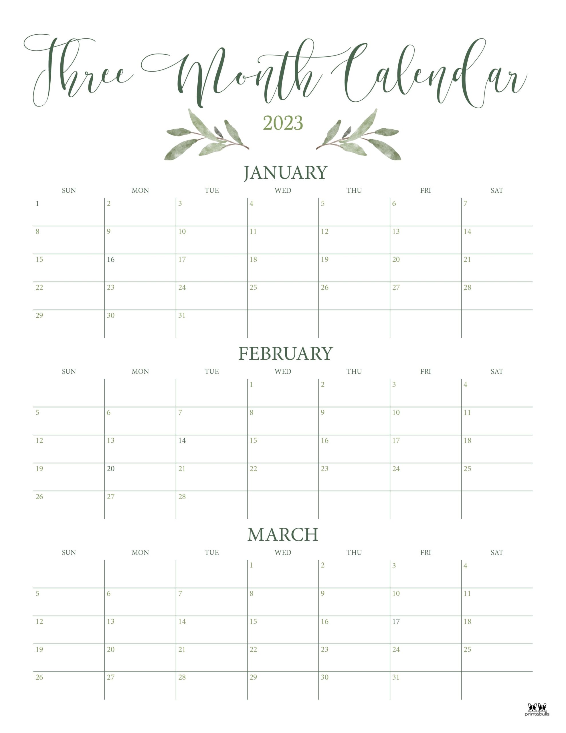 Three Month/Quarterly Calendars - 32 FREE Calendars | Printabulls
