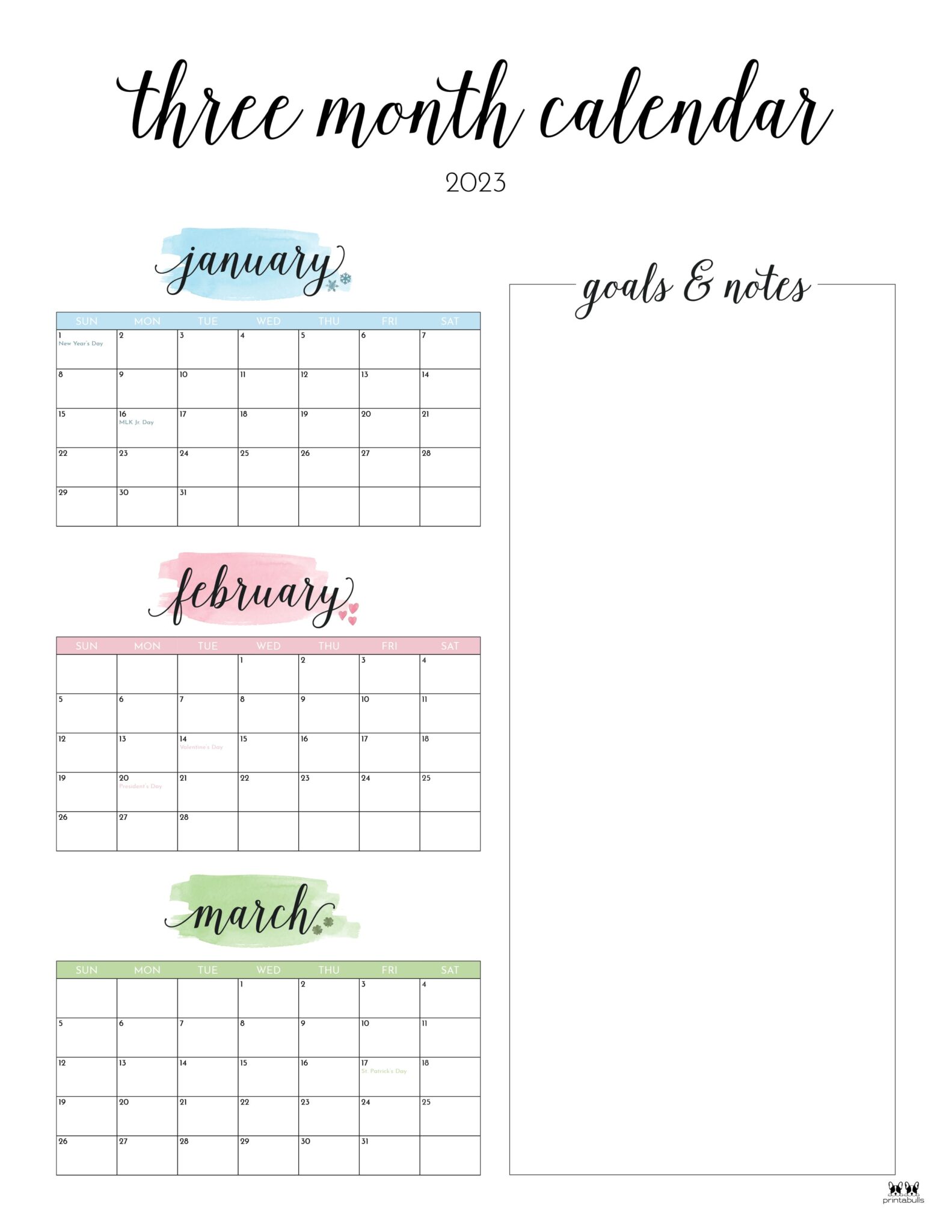 Three Month/Quarterly Calendars - 32 FREE Calendars | Printabulls