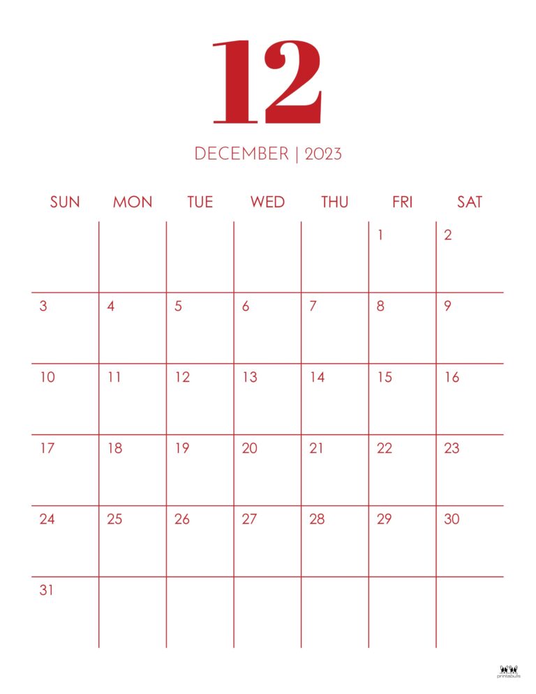 December 2023 Calendars - 50 FREE Printables | Printabulls
