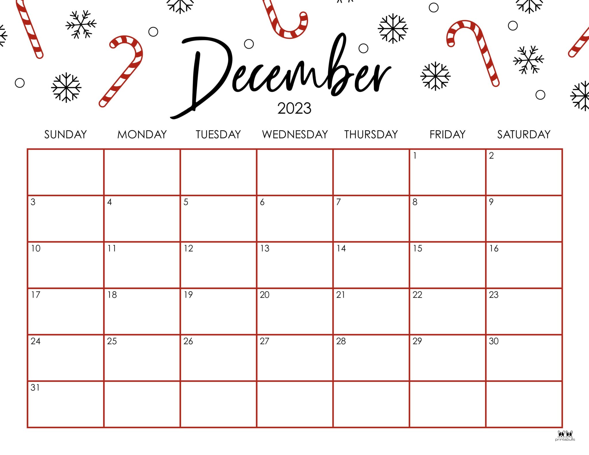 December 2023 Calendars - 50 FREE Printables | Printabulls