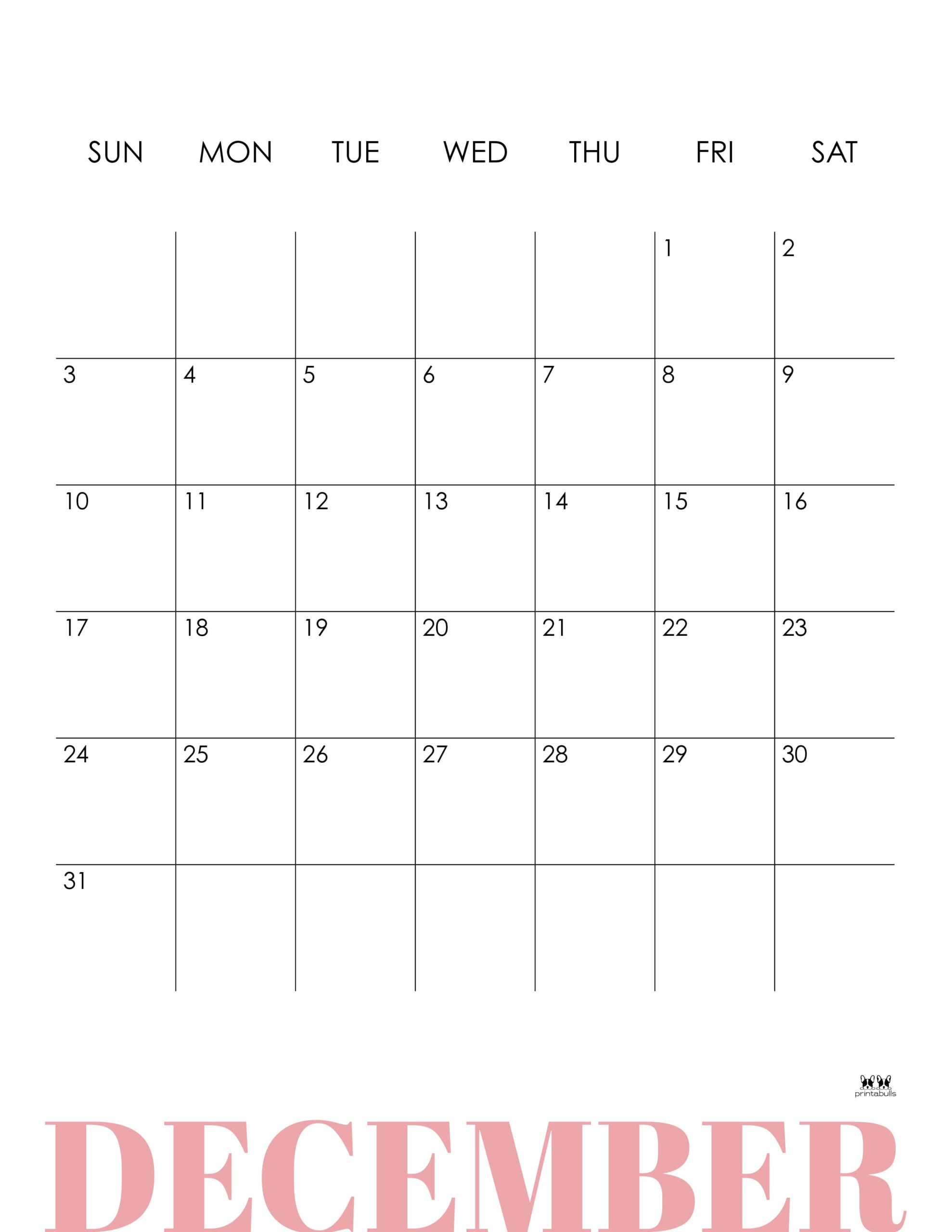 December 2023 Calendars - 50 FREE Printables | Printabulls