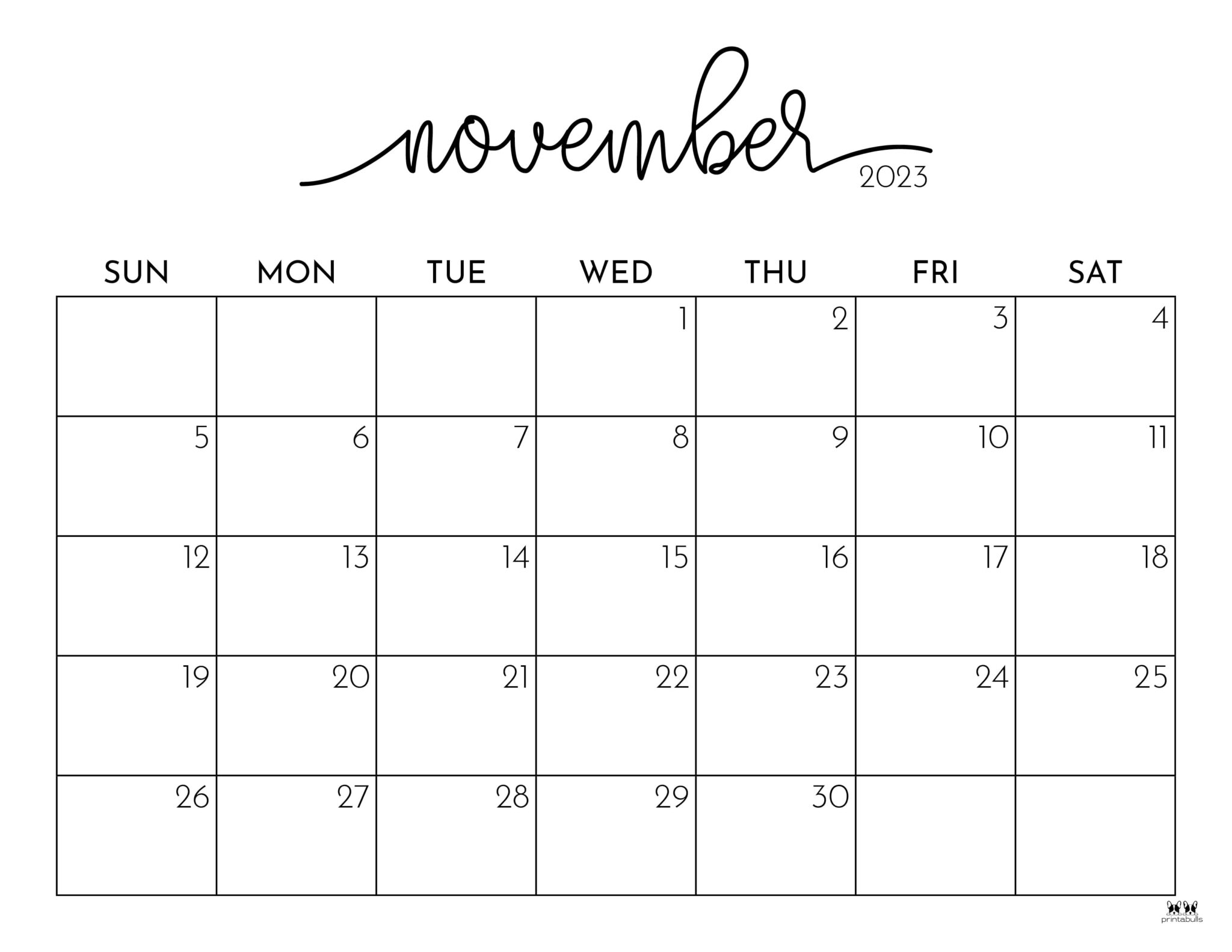 November 2023 Calendars - 50 FREE Printables | Printabulls