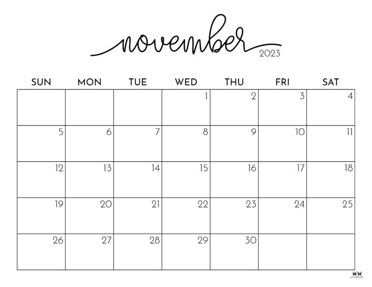 November 2023 Calendars - 50 FREE Printables - PrintaBulk