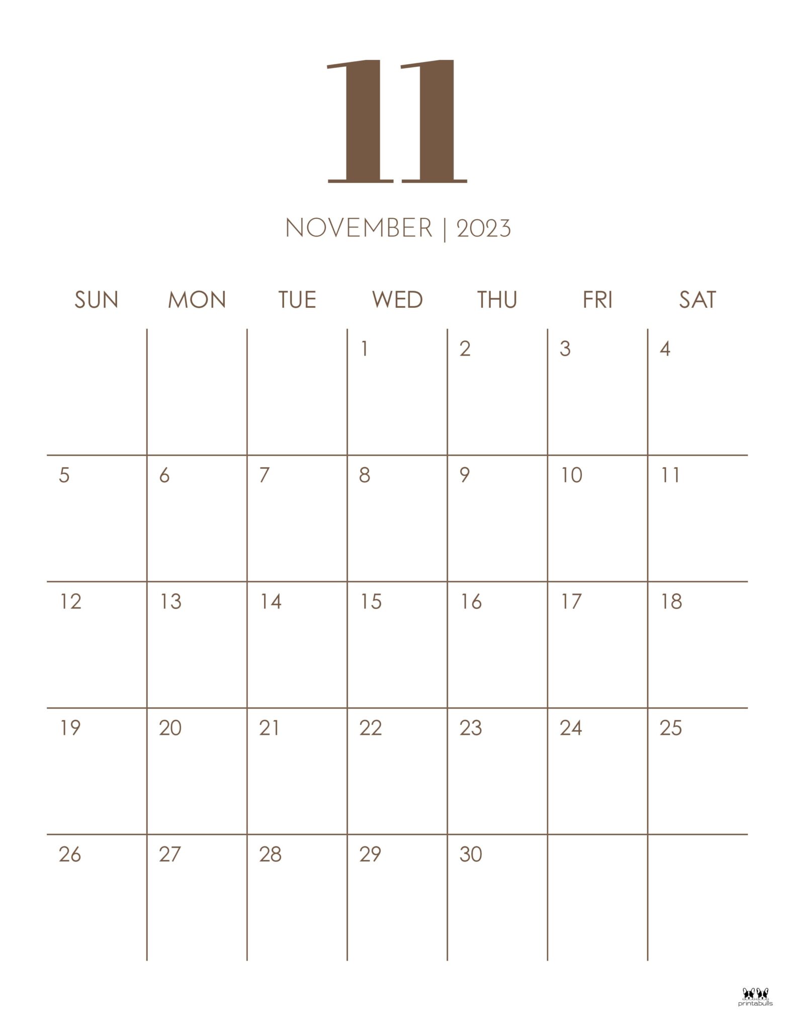 November 2023 Calendars - 50 FREE Printables | Printabulls