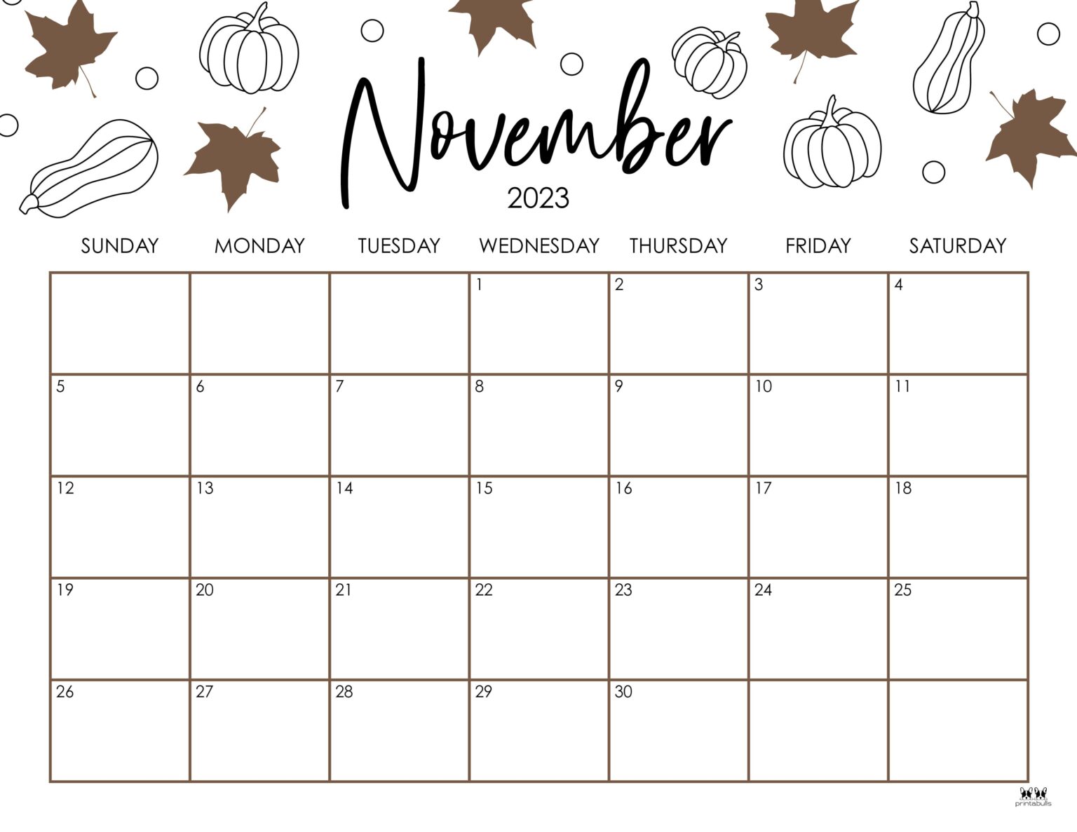 November 2023 Calendars - 50 FREE Printables | Printabulls