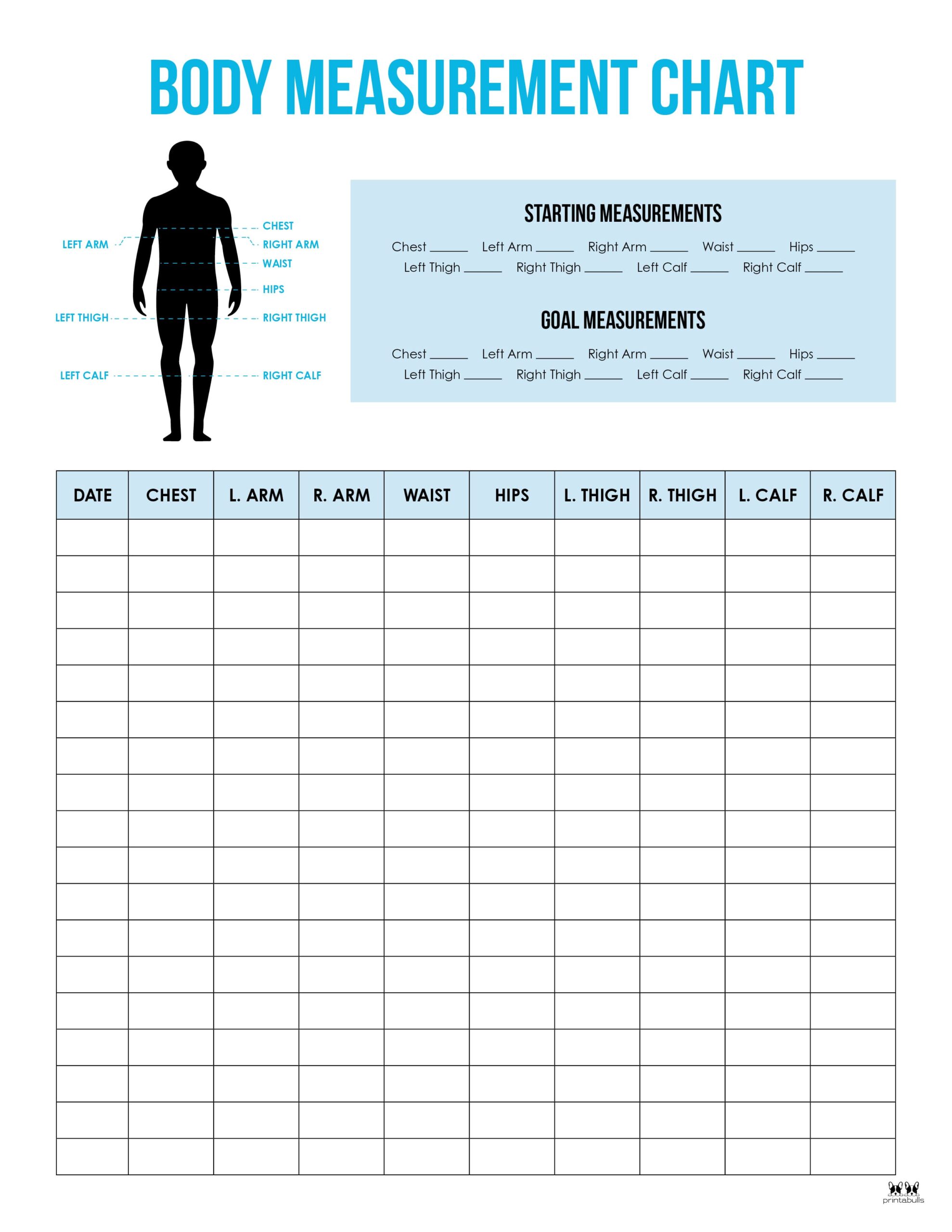 Body Measurement Charts - FREE Printables | Printabulls