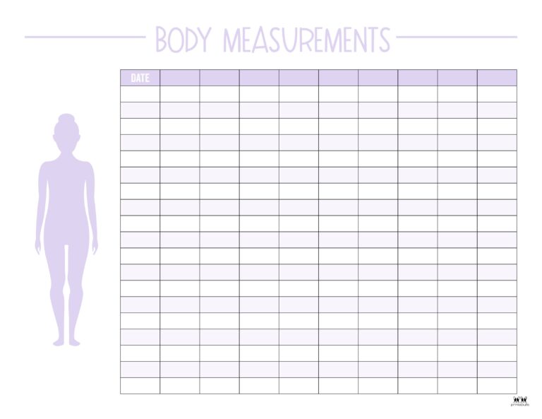 Body Measurement Charts - FREE Printables | Printabulls