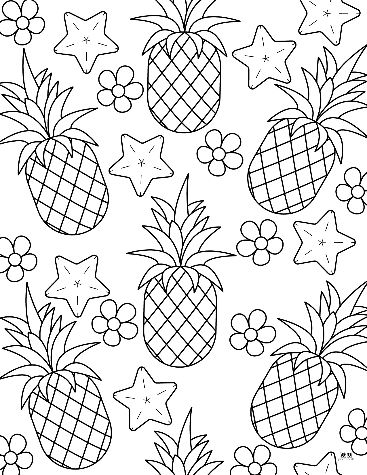 Pineapple Coloring Pages Outline Kids Drawing Printable Cute Fruit ...