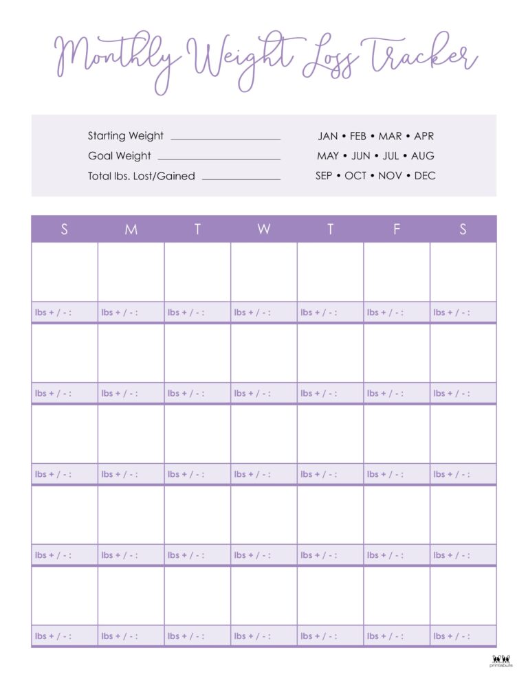 Weight Loss Trackers - 29 FREE Printables | Printabulls