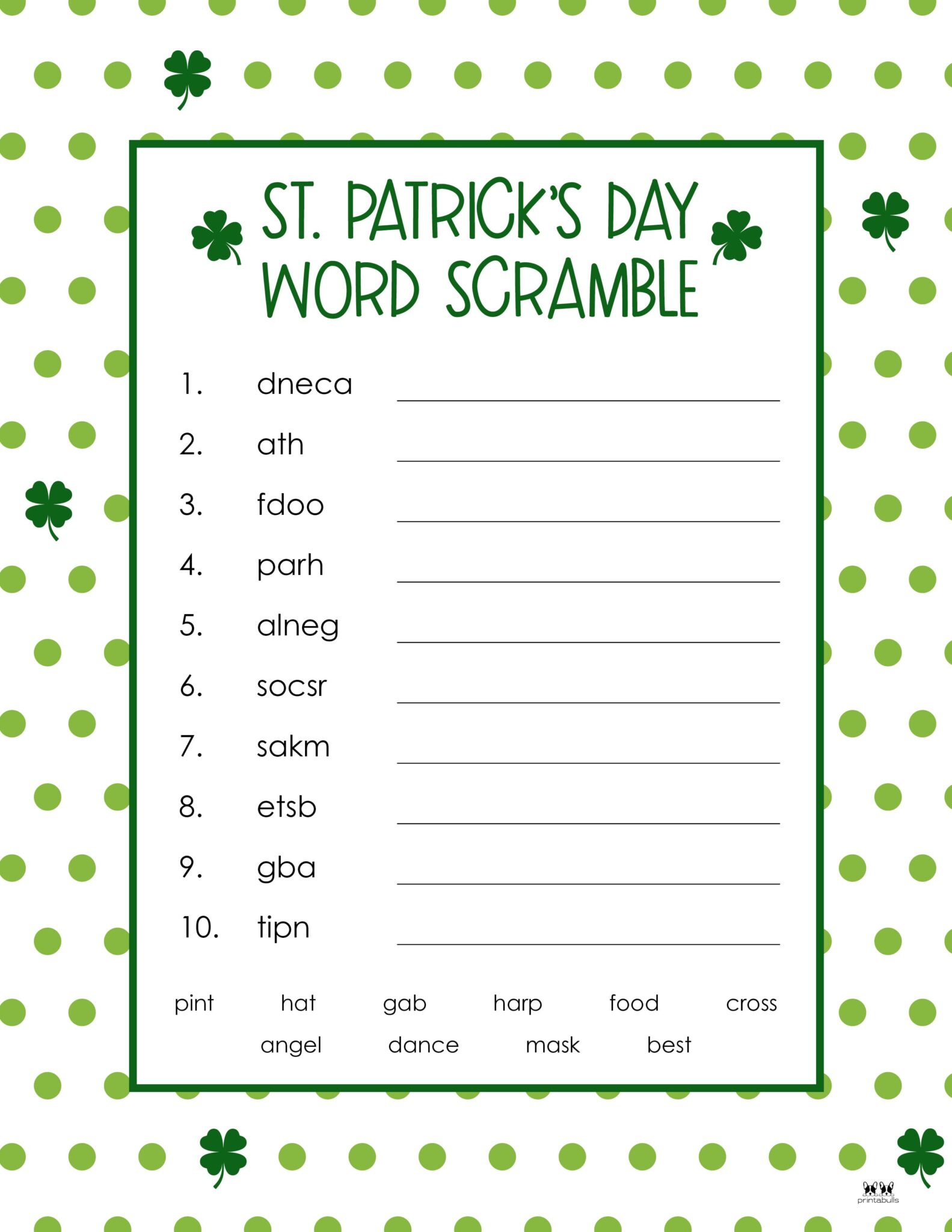 St. Patrick's Day Word Scrambles - 15 FREE Pages | Printabulls St. Patrick's Day Word Scrambles - 15 FREE Pages | Printabulls