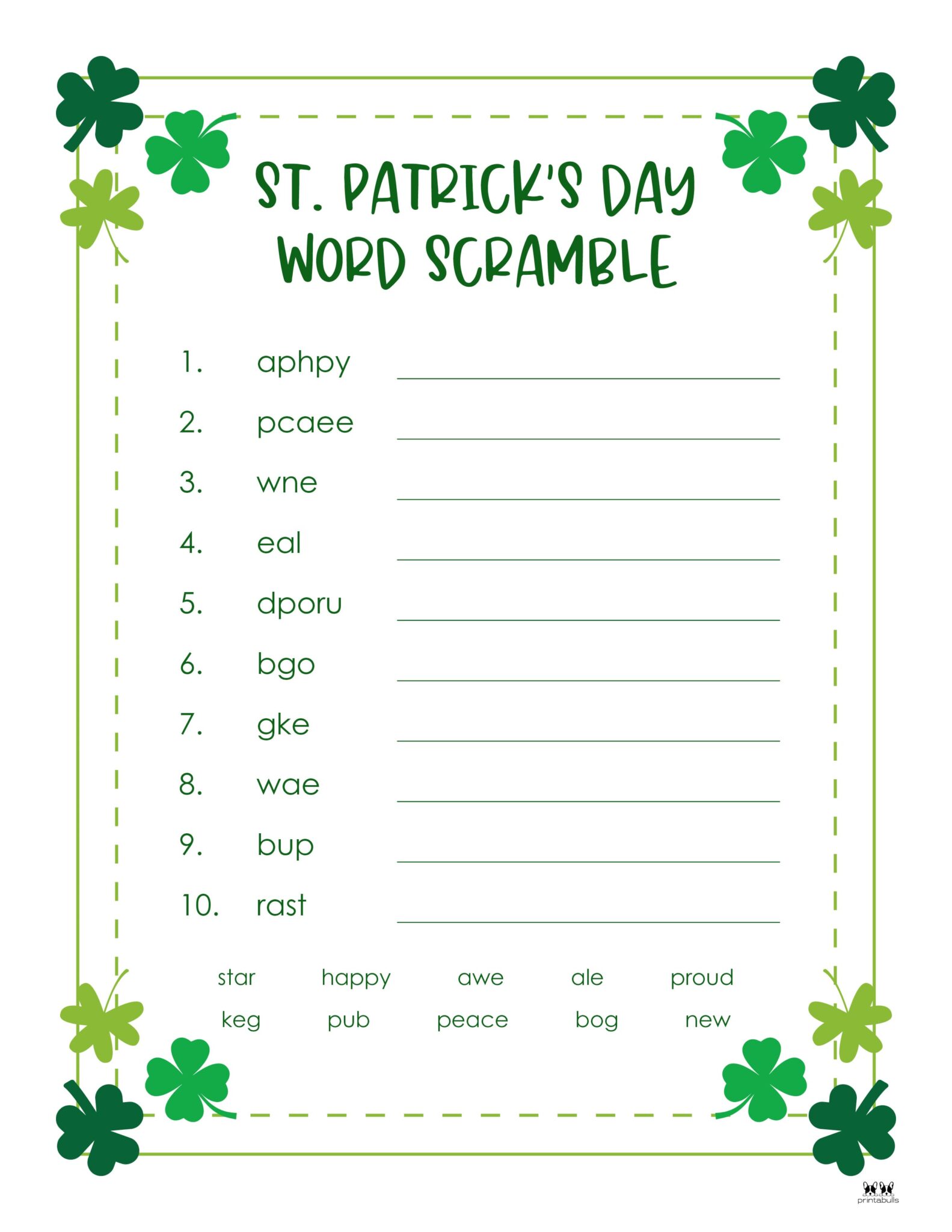 St. Patrick's Day Word Scrambles - 15 FREE Pages | Printabulls