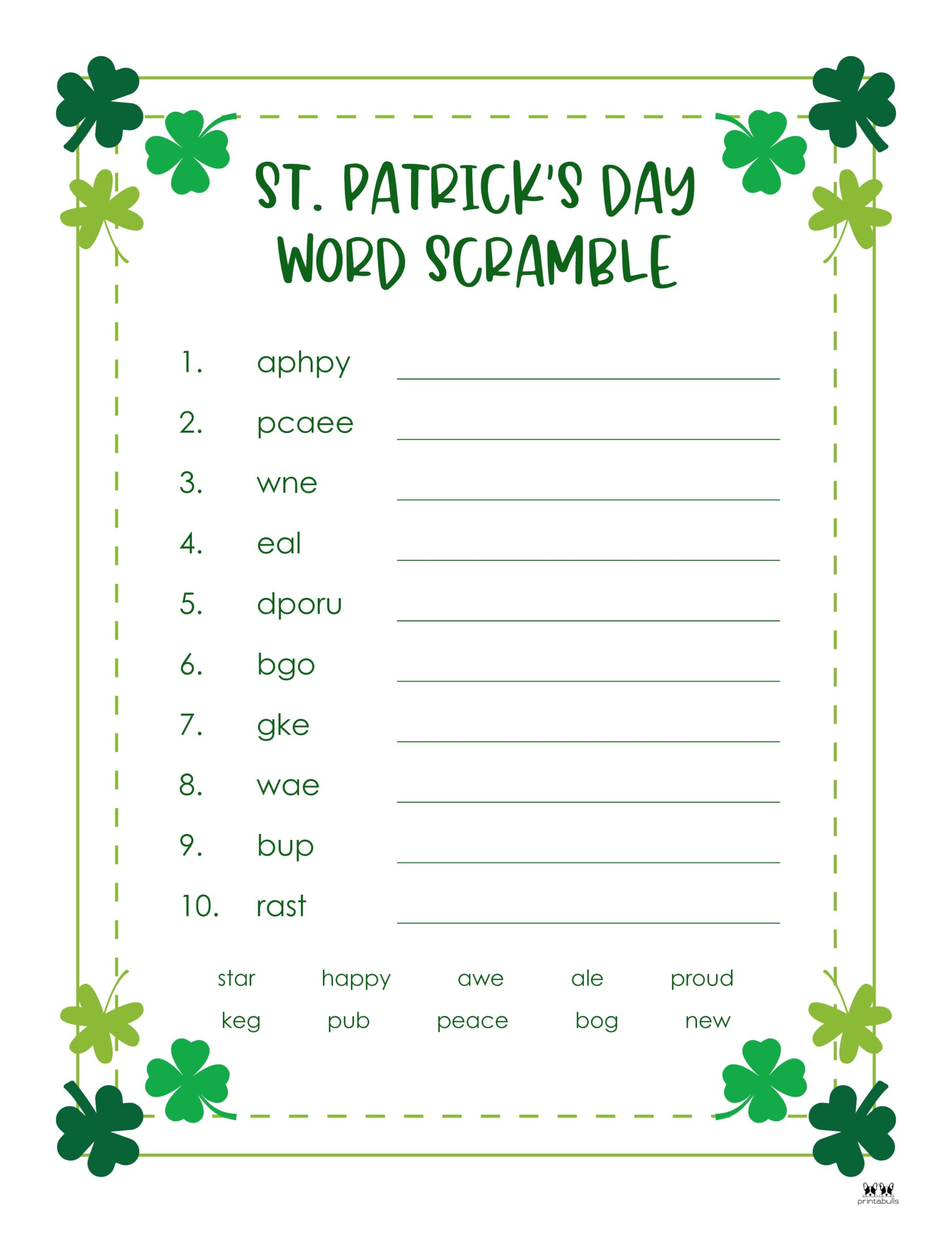 St. Patrick's Day Word Scrambles - 15 FREE Pages | Printabulls