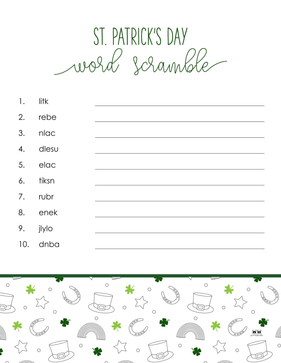 St. Patrick's Day Word Scrambles - 15 FREE Pages | Printabulls