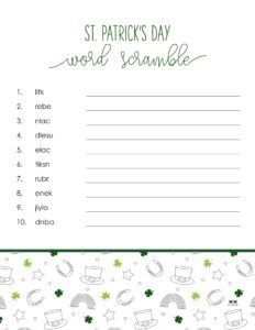 St. Patrick's Day Word Scrambles - 15 FREE Pages | Printabulls