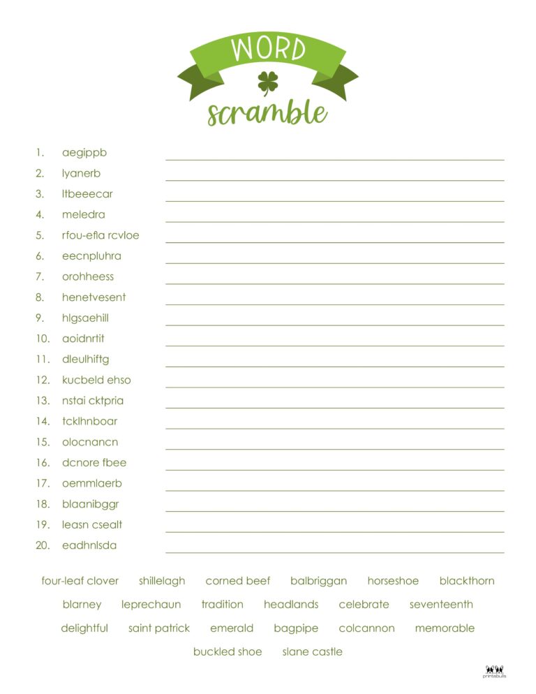 St. Patrick's Day Word Scrambles - 15 FREE Pages | Printabulls
