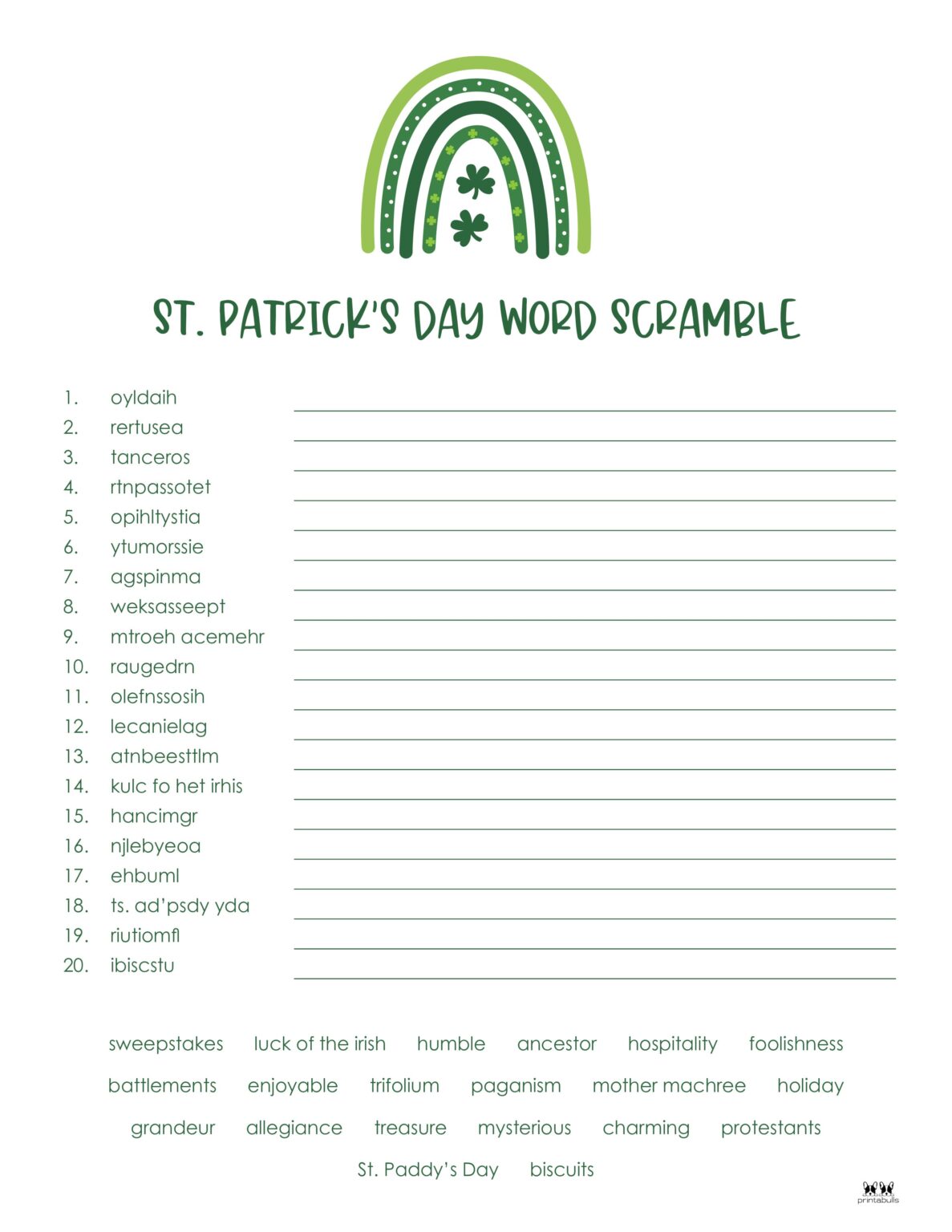 St. Patrick's Day Word Scrambles - 15 FREE Pages | Printabulls