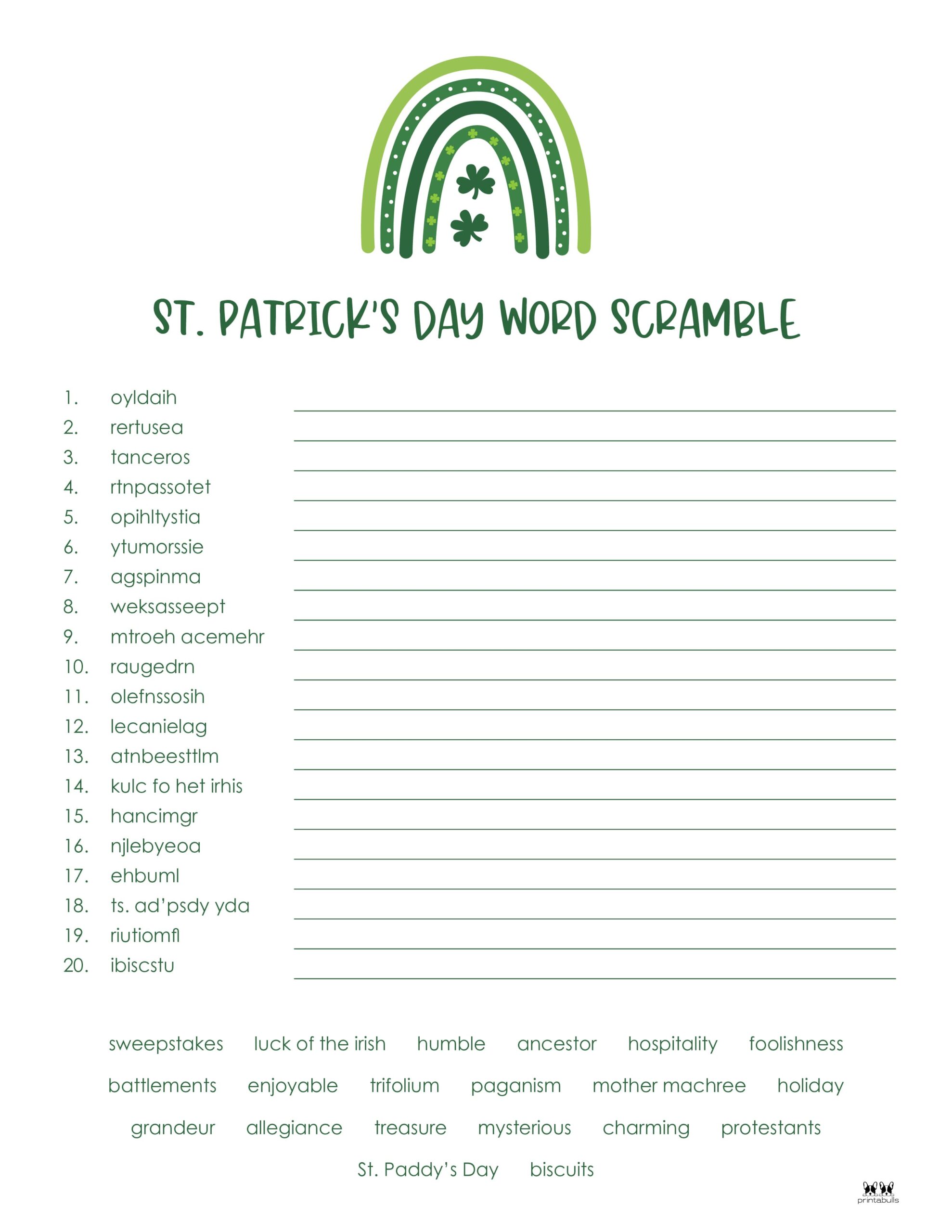 St. Patrick's Day Word Scrambles - 15 FREE Pages | Printabulls