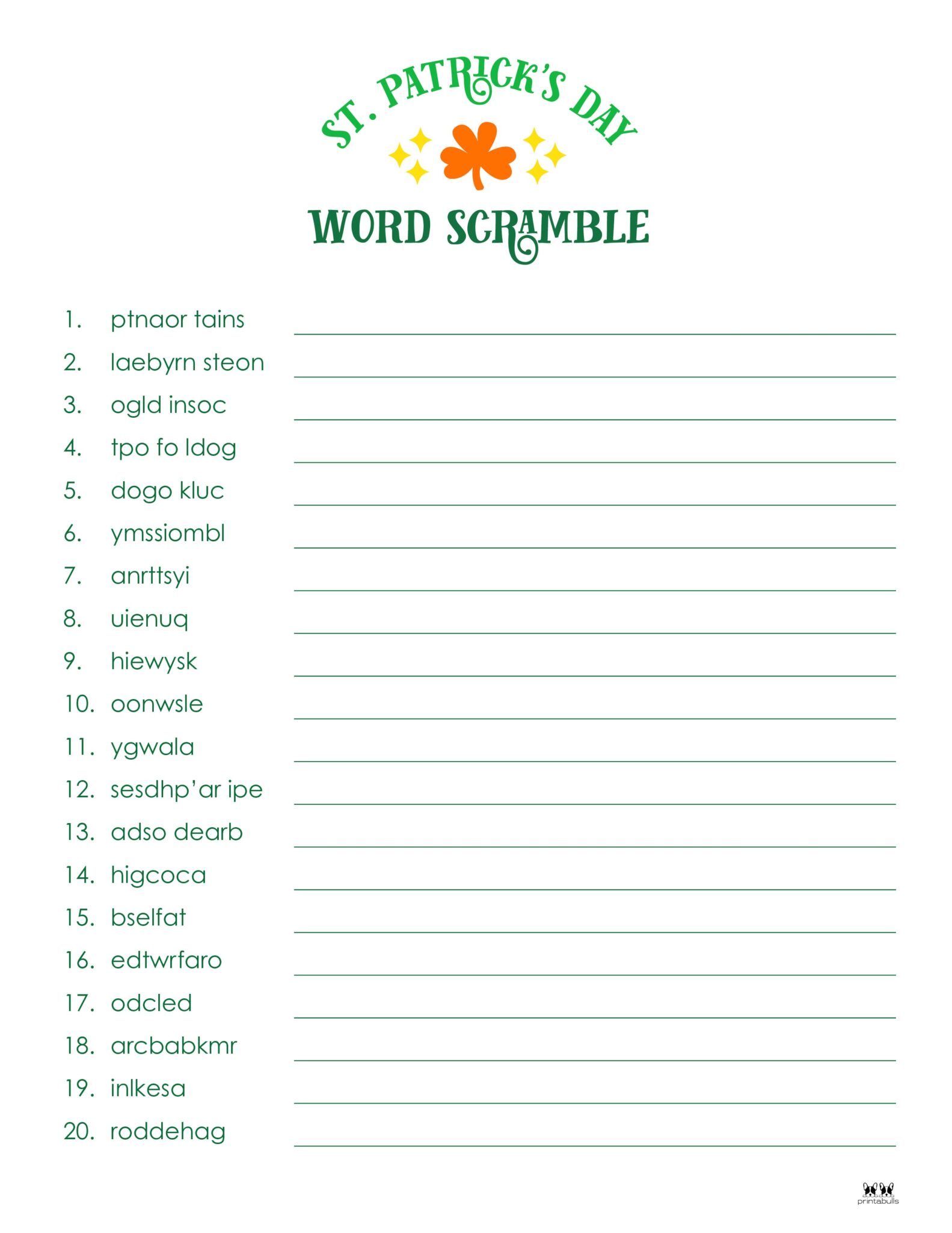 St. Patrick's Day Word Scrambles - 15 FREE Pages | Printabulls