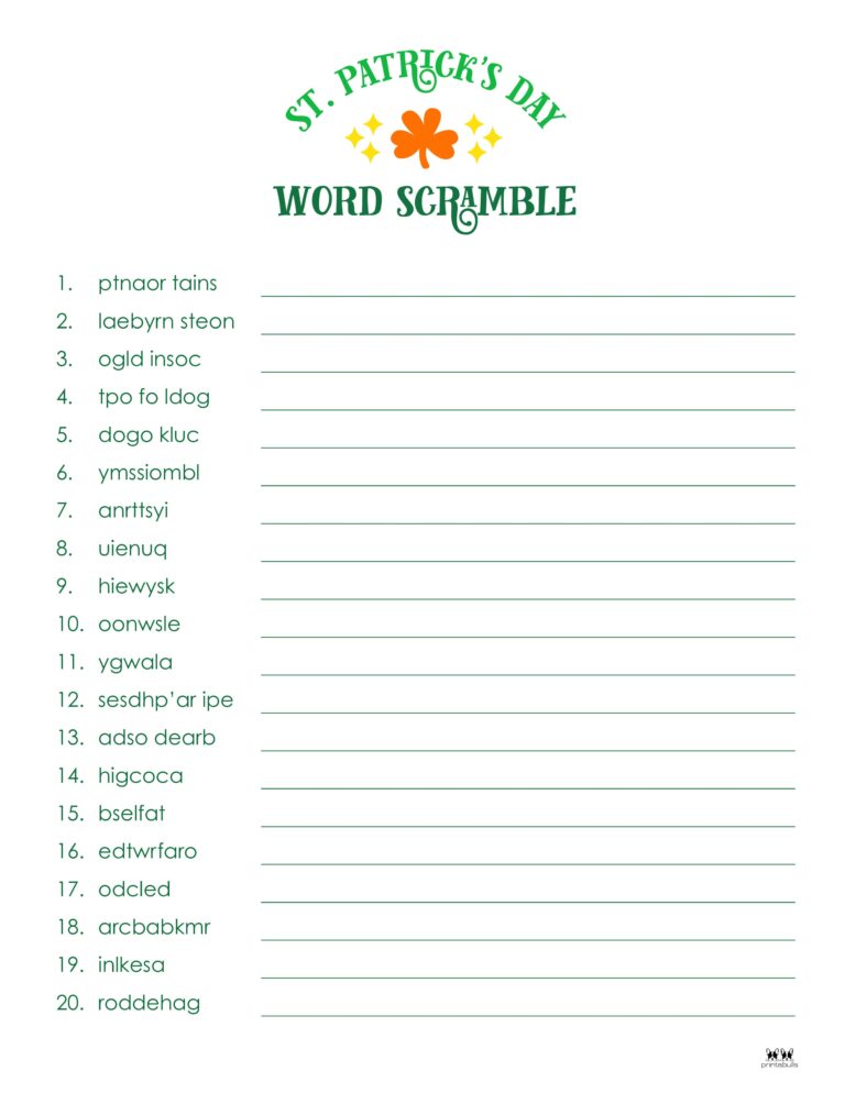 St. Patrick's Day Word Scrambles - 15 FREE Pages | Printabulls