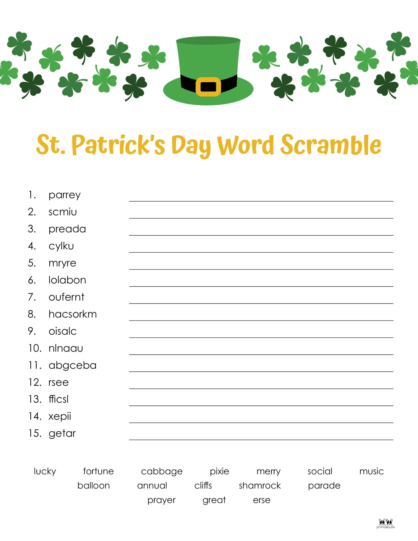 St Patrick s Day Word Scrambles 15 FREE Pages Printabulls