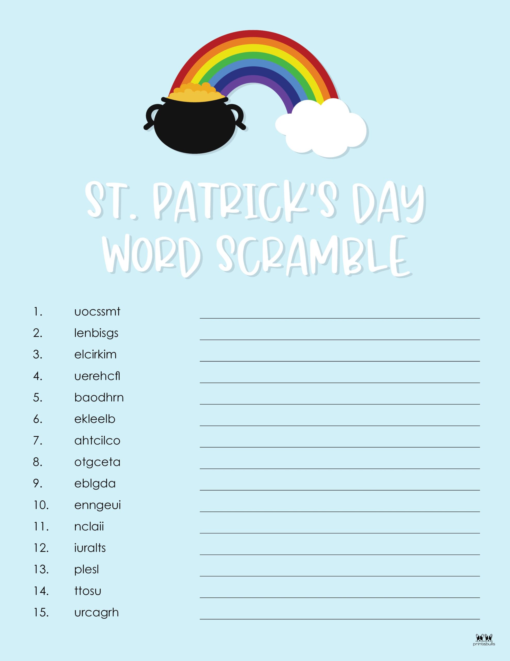 St. Patrick's Day Word Scrambles - 15 FREE Pages - PrintaBulk