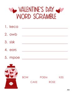 Valentine's Day Word Scrambles - 10 FREE Pages | Printabulls