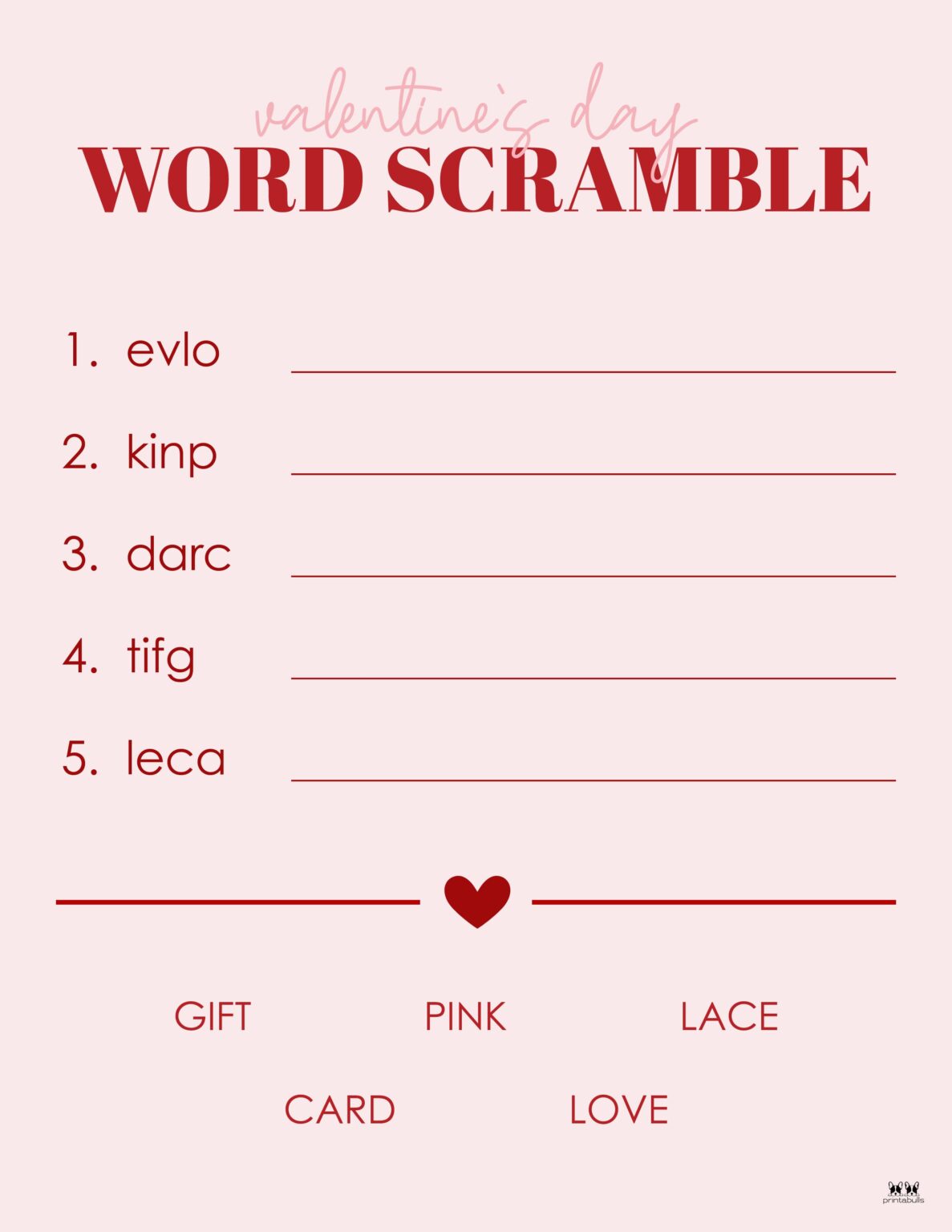 Valentine's Day Word Scrambles - 10 FREE Pages | Printabulls