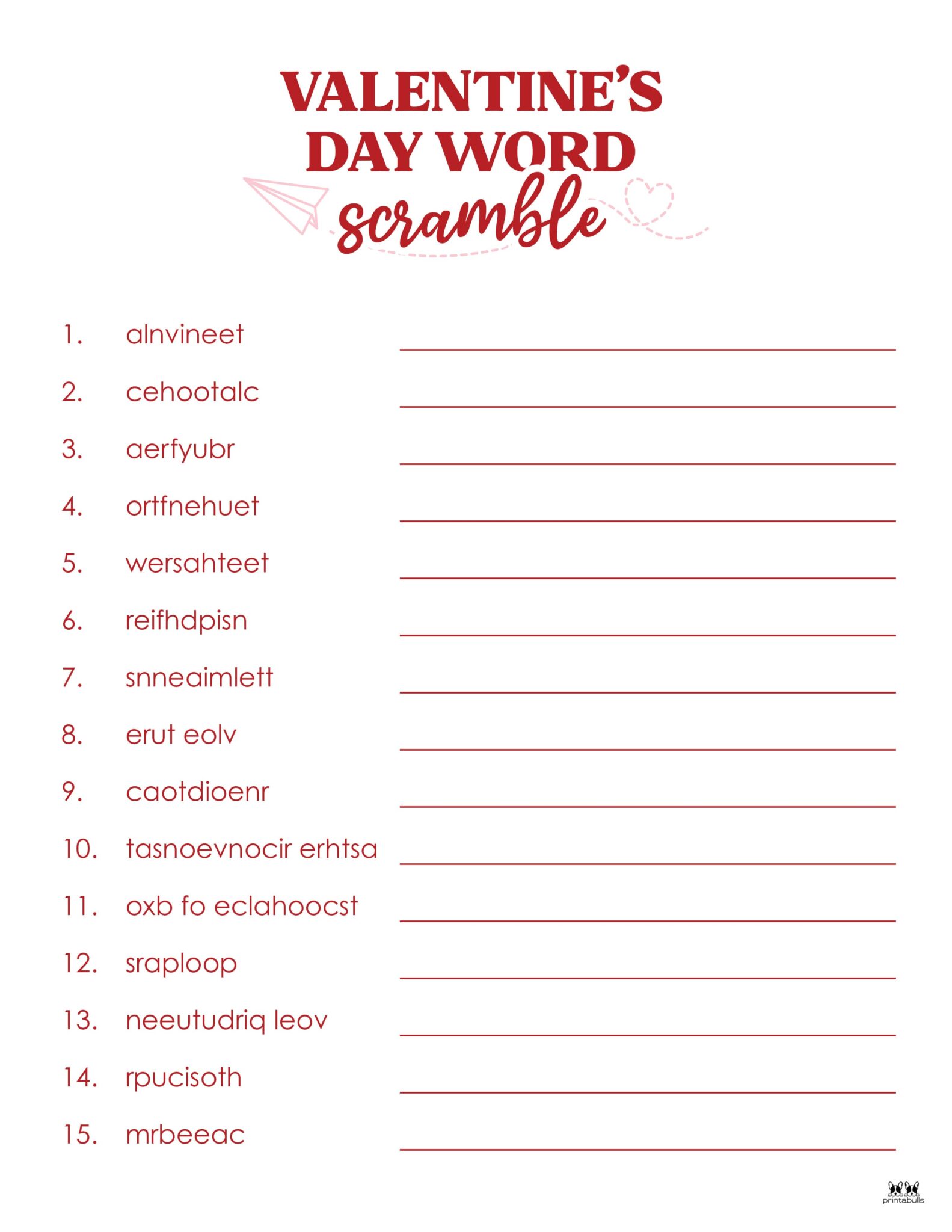 Valentine's Day Word Scrambles - 10 FREE Pages | Printabulls